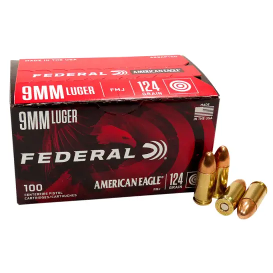Federal American Eagle 9mm Luger Ammo 124 Grain Full Metal Jacket ...